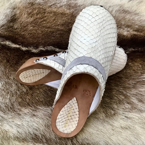 Devi Kroell | Shoes | Devi Kroell Ivory Anacondasuede Wood Clogs Sz 37 ...